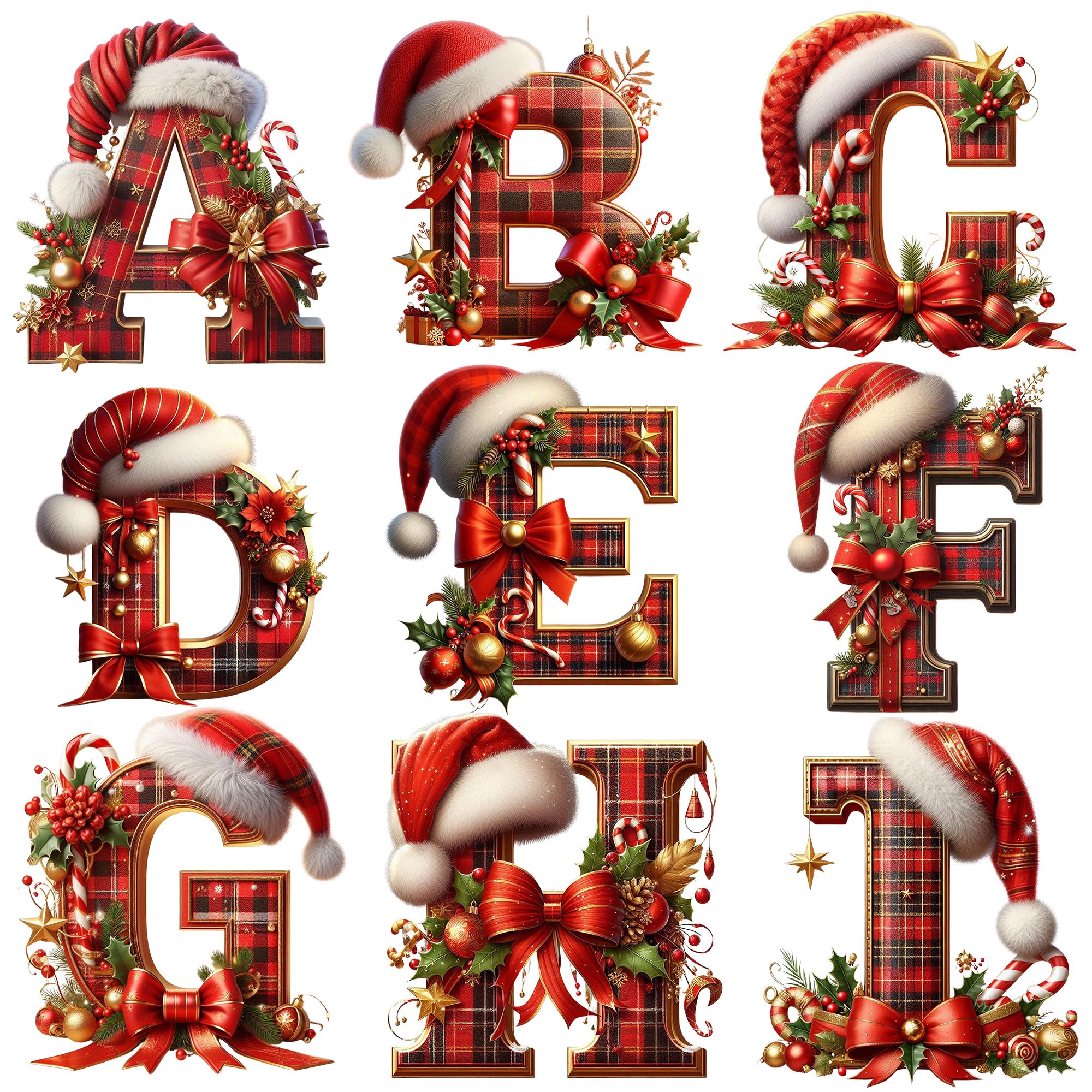 Christmas Alphabet Clipart Bundle PNG, Festive Holiday Letters Set for ...