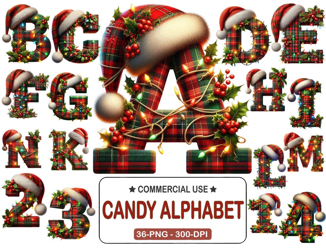 Christmas Alphabet Clipart Bundle PNG, Festive Letter Set for Holiday ...