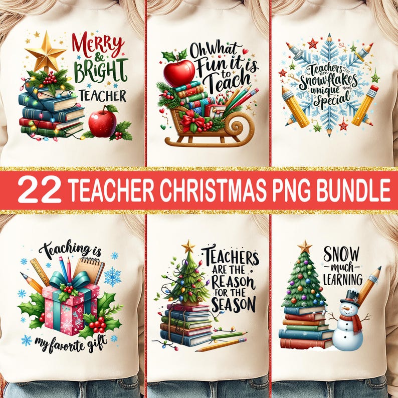 Teacher Christmas PNG Bundle, Holiday Teacher Sublimation Designs ...