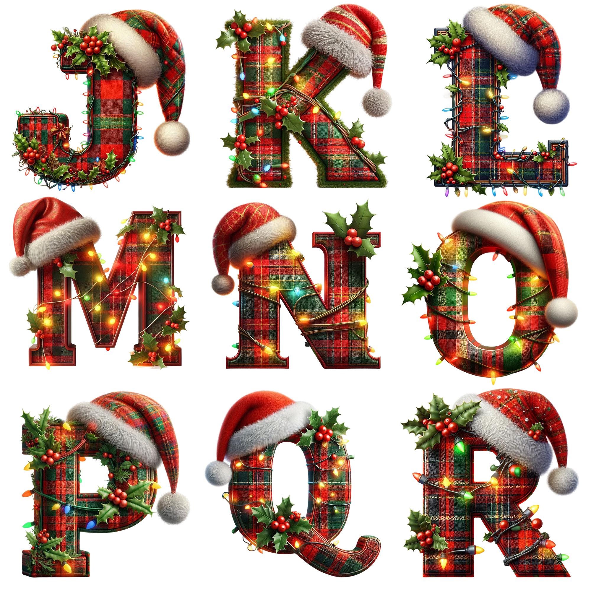 Christmas Alphabet Clipart Bundle PNG, Festive Letter Set for Holiday ...