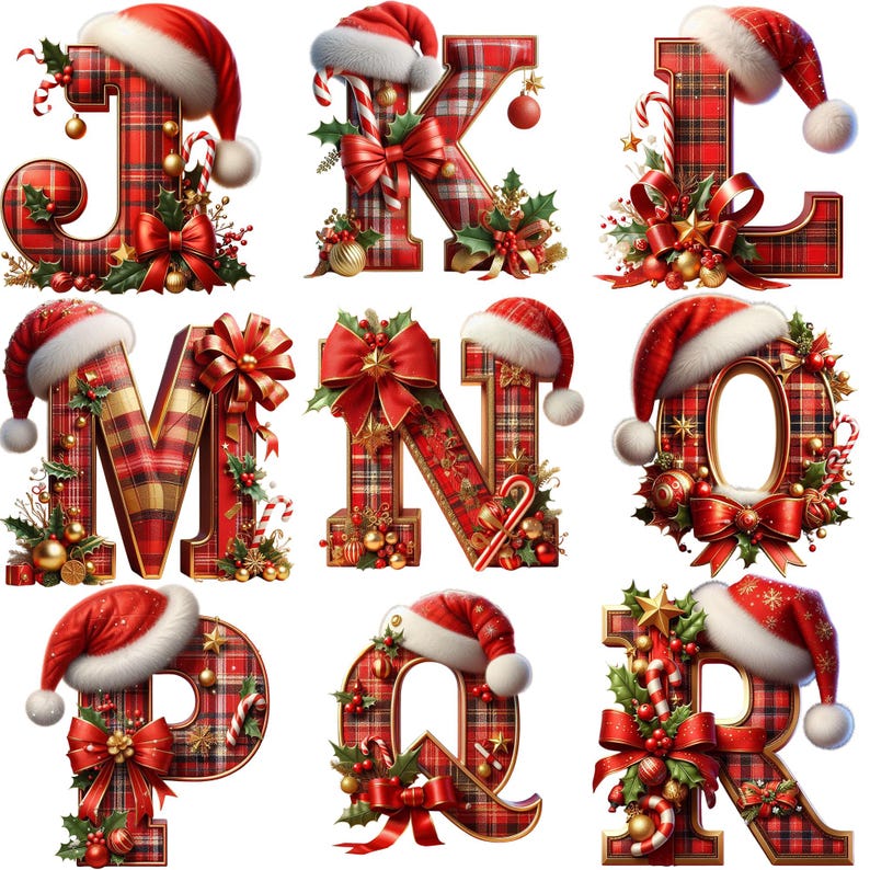 Christmas Alphabet Clipart Bundle PNG, Festive Holiday Letters Set for ...