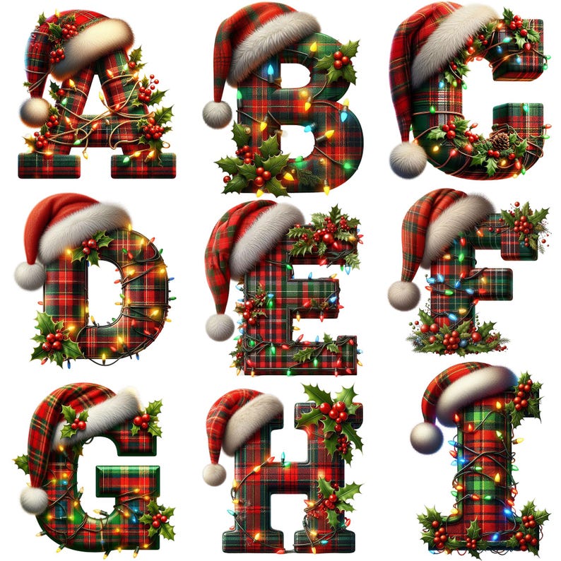Christmas Alphabet Clipart Bundle PNG, Festive Letter Set for Holiday ...