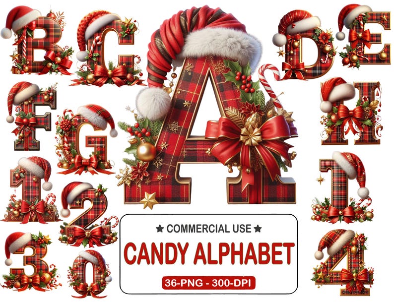 Christmas Alphabet Clipart Bundle PNG, Festive Holiday Letters Set for ...