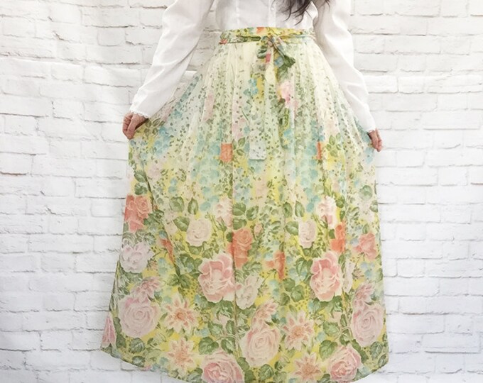 Vintage 60s Sheer Cascade Watercolor Floral Belted Maxi - Etsy