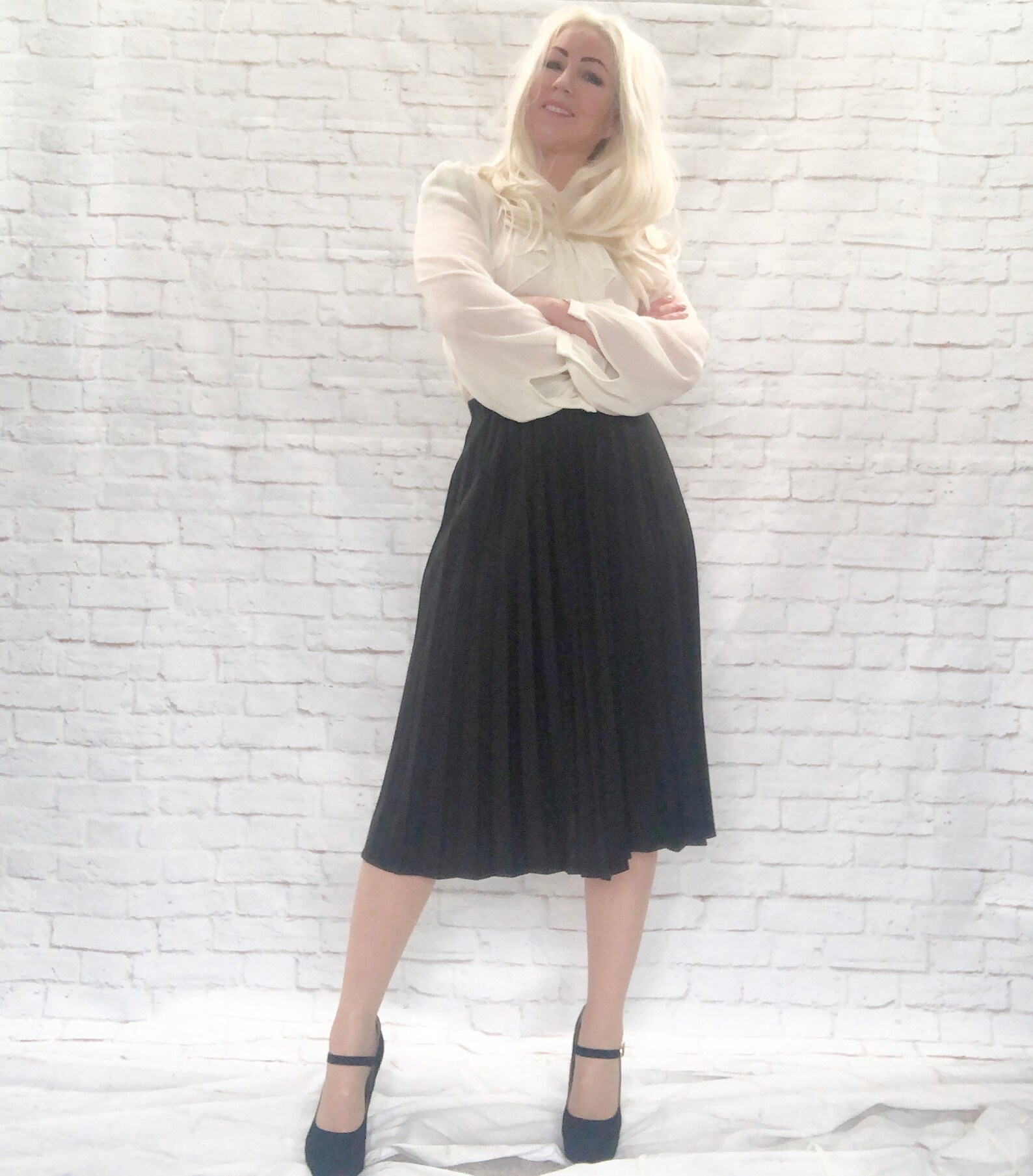 Vintage 70s Black Pleated Skirt L Knee Midi Secretary Uniform - Etsy