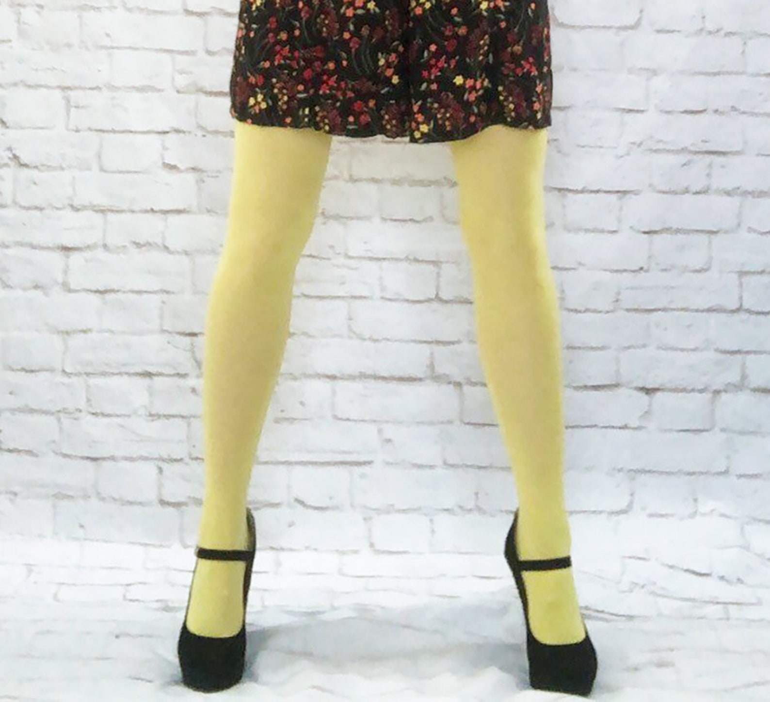 Vintage Retro 90s Does 60s Mod Bright Yellow Solid Tights Stockings ...