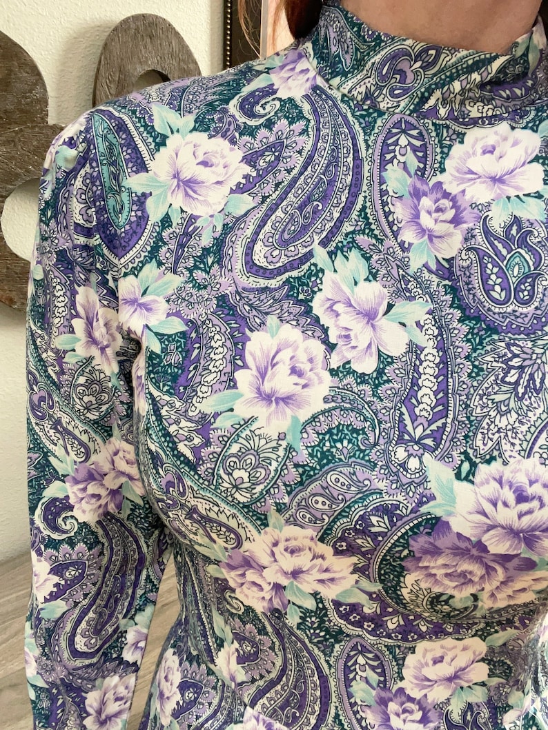 Vintage 80s Paisley Floral Cottage Core Market Dress M Pockets Puff ...