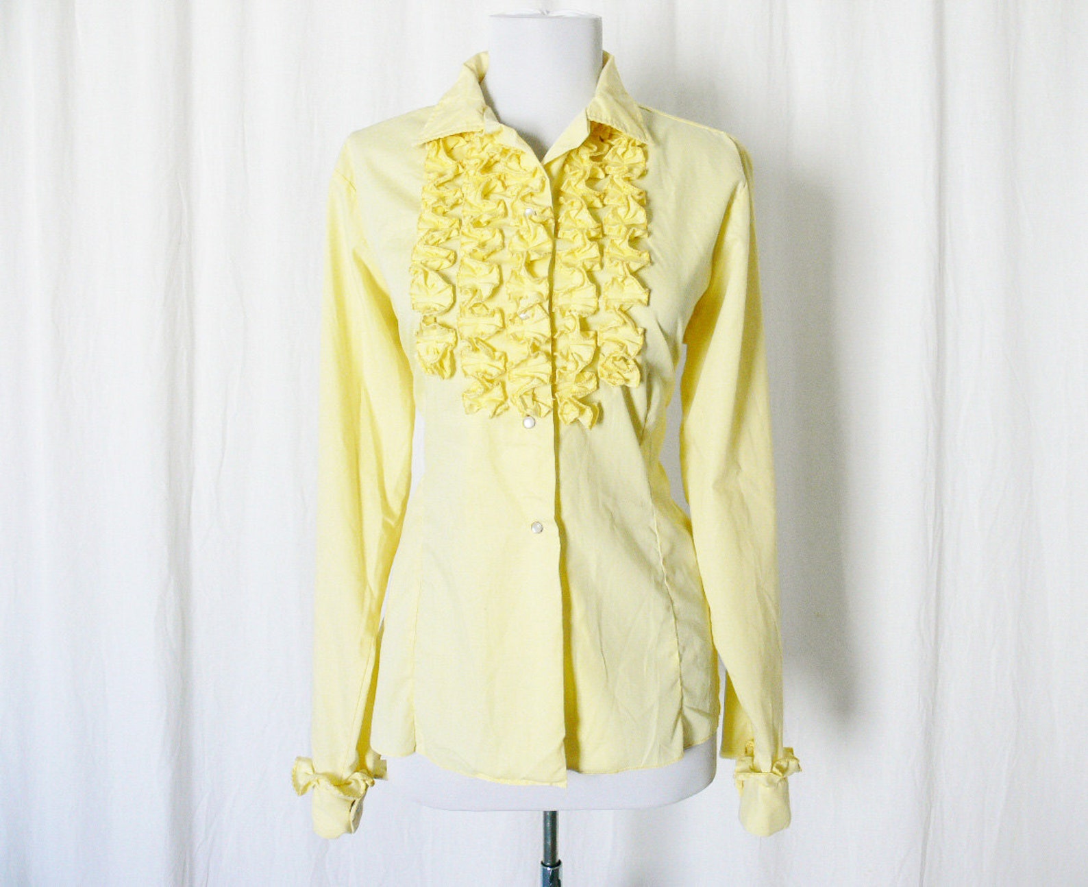 Vintage 60s Ruffled Tuxedo Top L Yellow Long Sleeve Western Blouse - Etsy