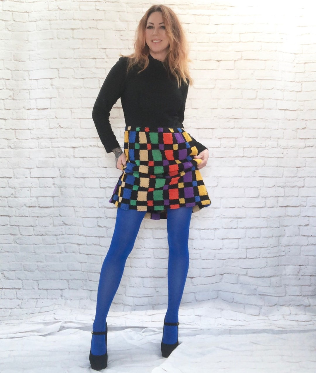 Retro 90s Does 60s Mod Solid Opaque Tights Pantyhose XS S M Bright ...