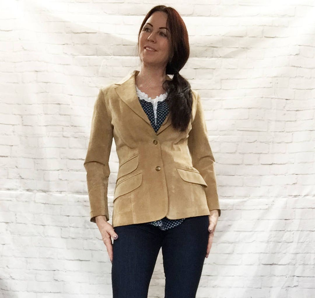 Vintage 70s Elbow Patch Flared Western Riding Jacket XS S Tan Suede ...