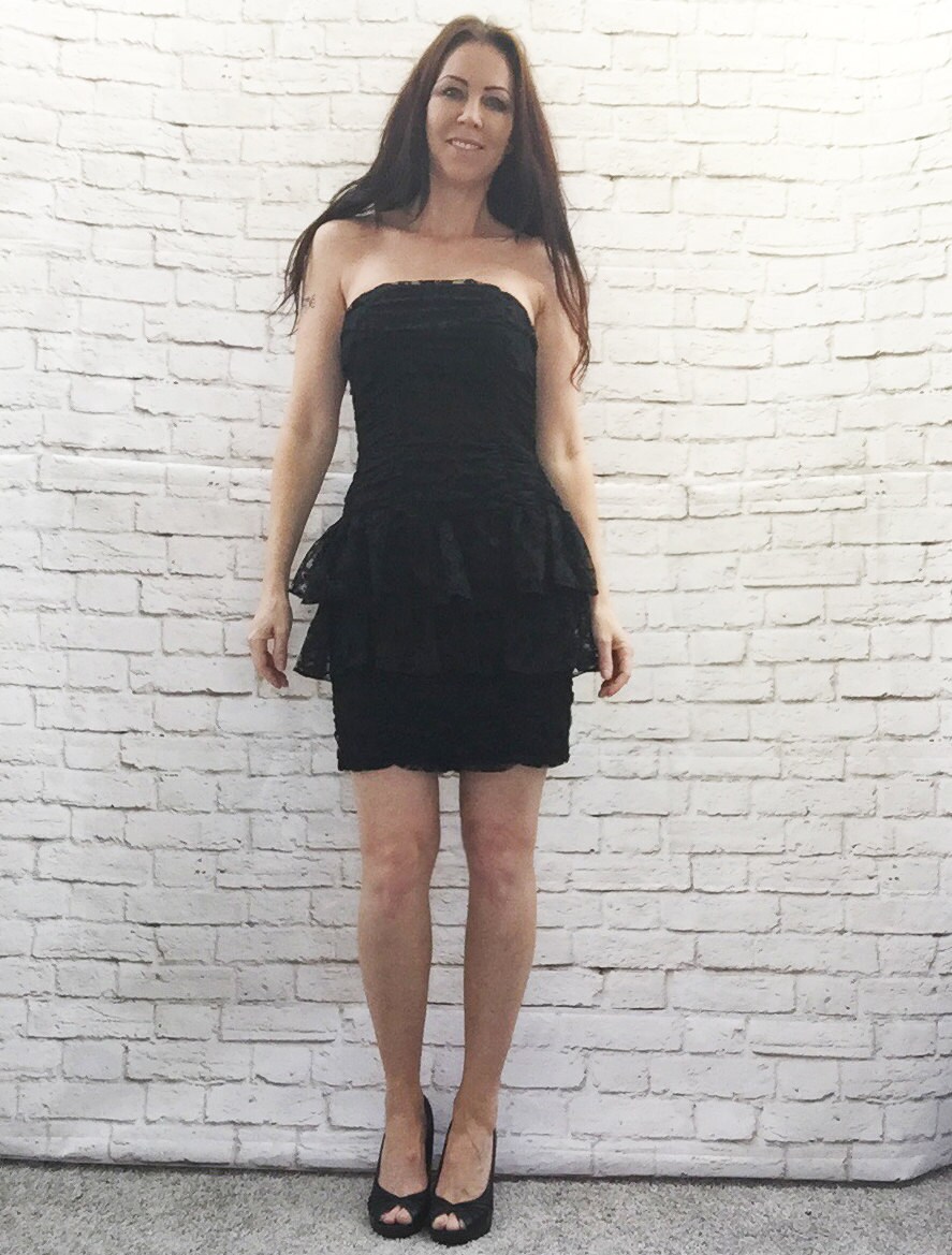 Vintage 80s Black Lace Mini Dress Strapless Peplum Ruffled | Etsy
