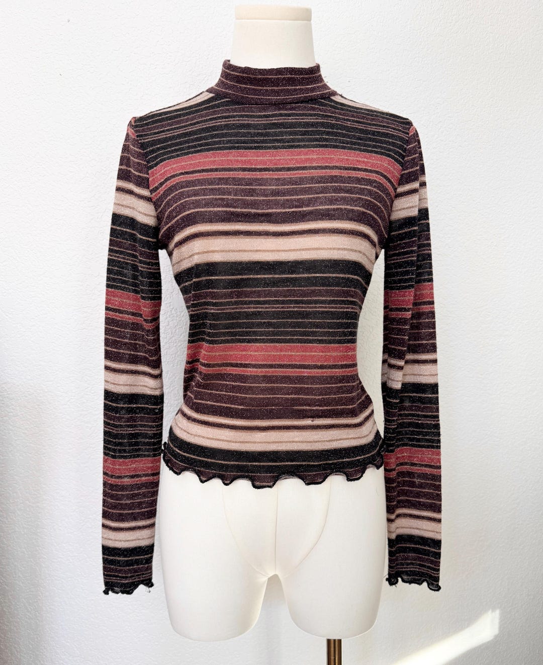 Vintage Mid 2000s Candies Lettuce Edge Metallic Striped Mock Turtleneck ...