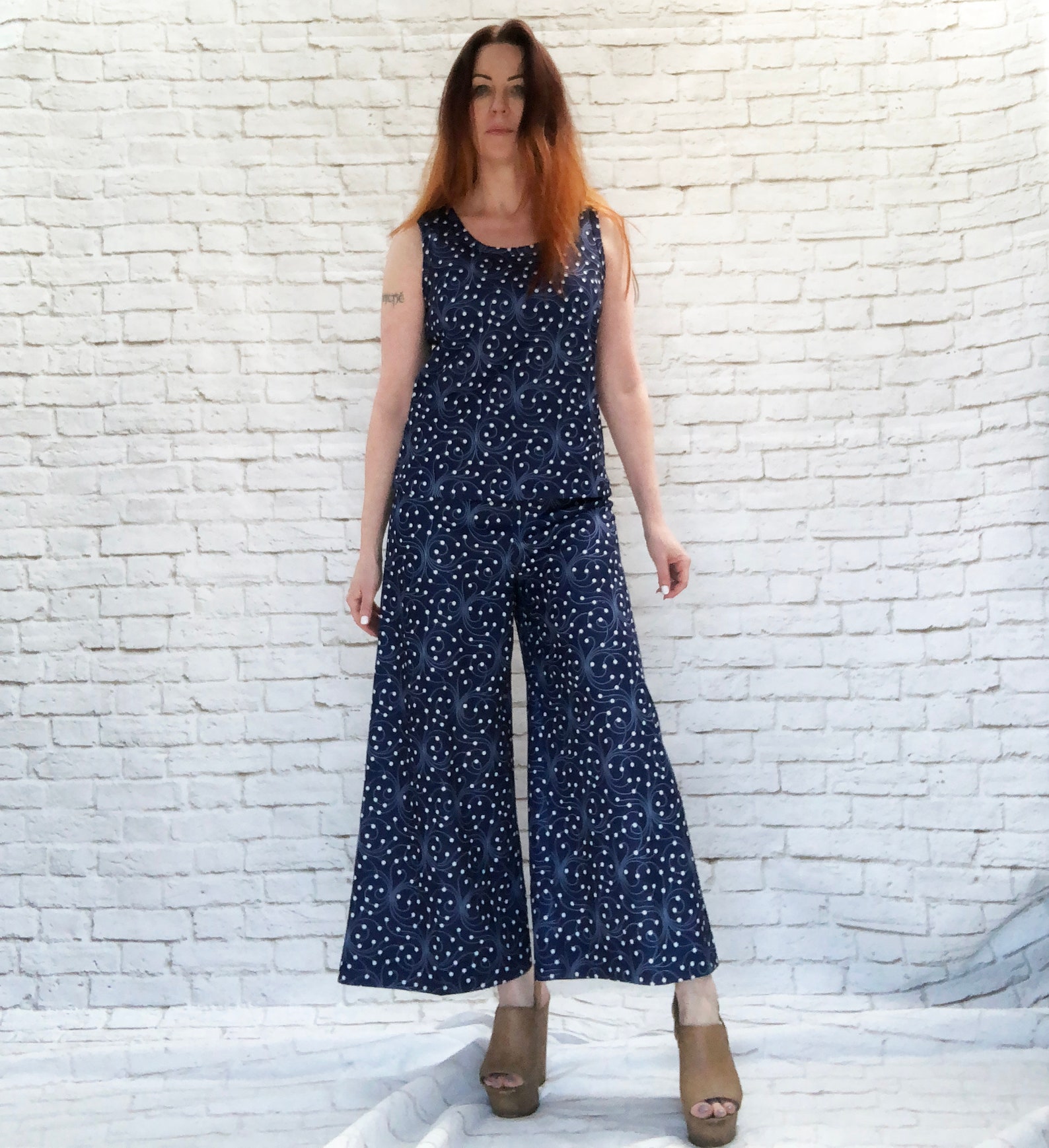 Vintage 60s Mod Print Bellbottom Pants Tank Top Suit Set | Etsy