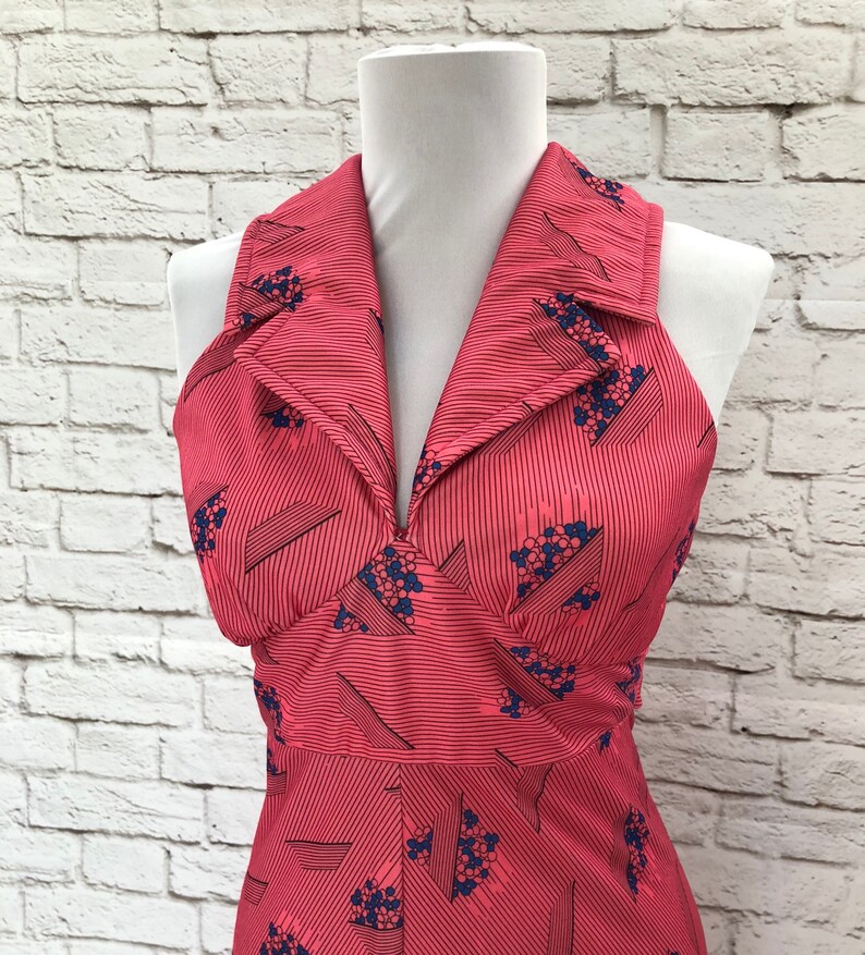 Vintage 60s Mod Graphic Pink Halter Tie Maxi Dress Convertible | Etsy