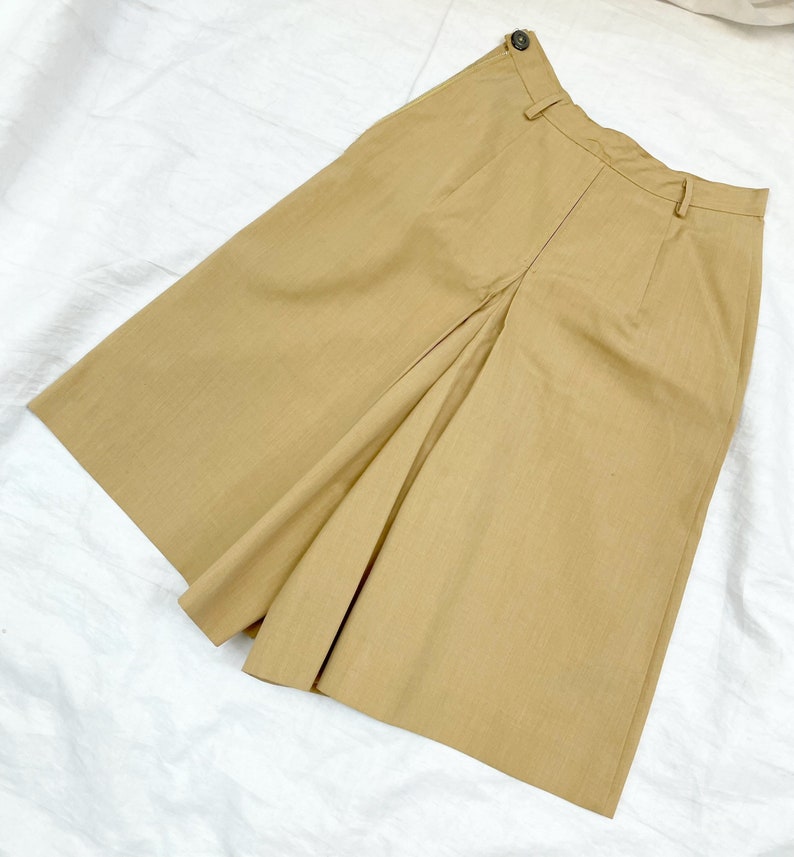Vintage 70s Khaki Pleated Wide Leg Scout Uniform Culottes Gauchos S ...