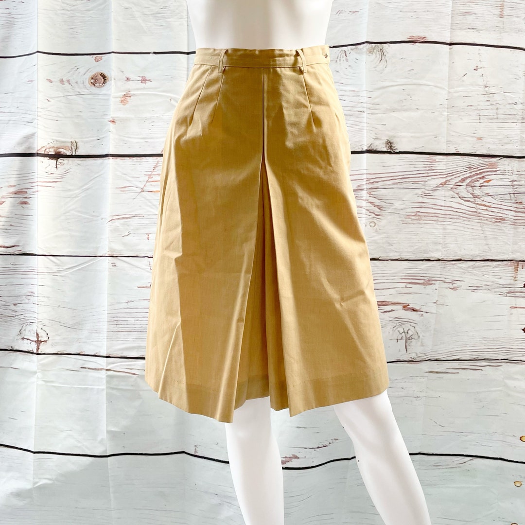 Vintage 70s Khaki Pleated Wide Leg Scout Uniform Culottes Gauchos S ...