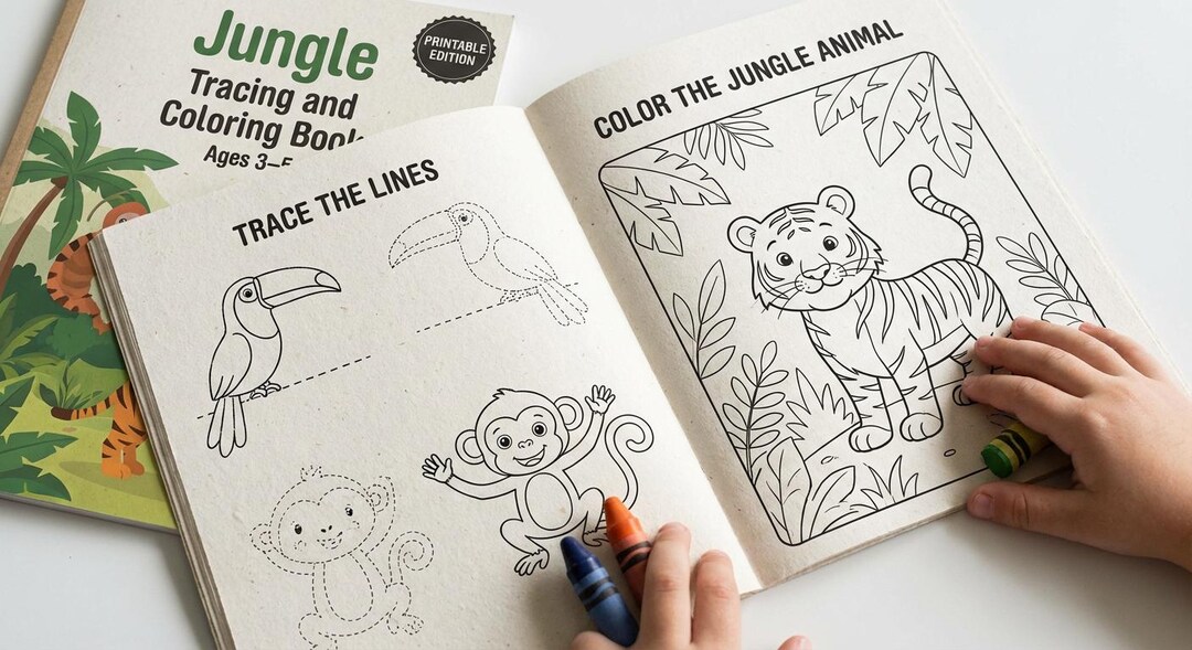 Jungle Animals Coloring Book | 30 Page PDF Printable | Tracing Activity ...