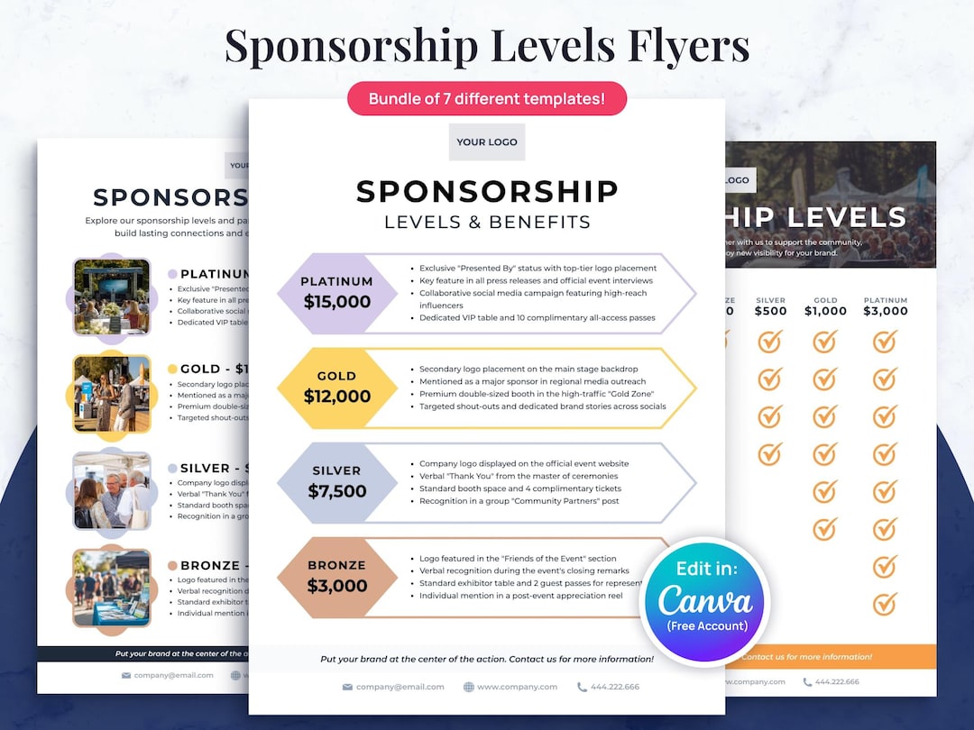 Sponsorship Levels Templates | Canva | 7-pack - Etsy