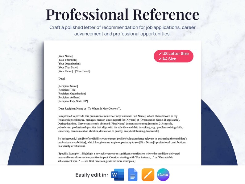 Professional Reference Letter of Recommendation Template | Word, Google ...
