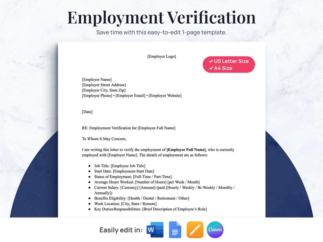 Employment Verification Letter Template | Editable in Word, Google Docs ...
