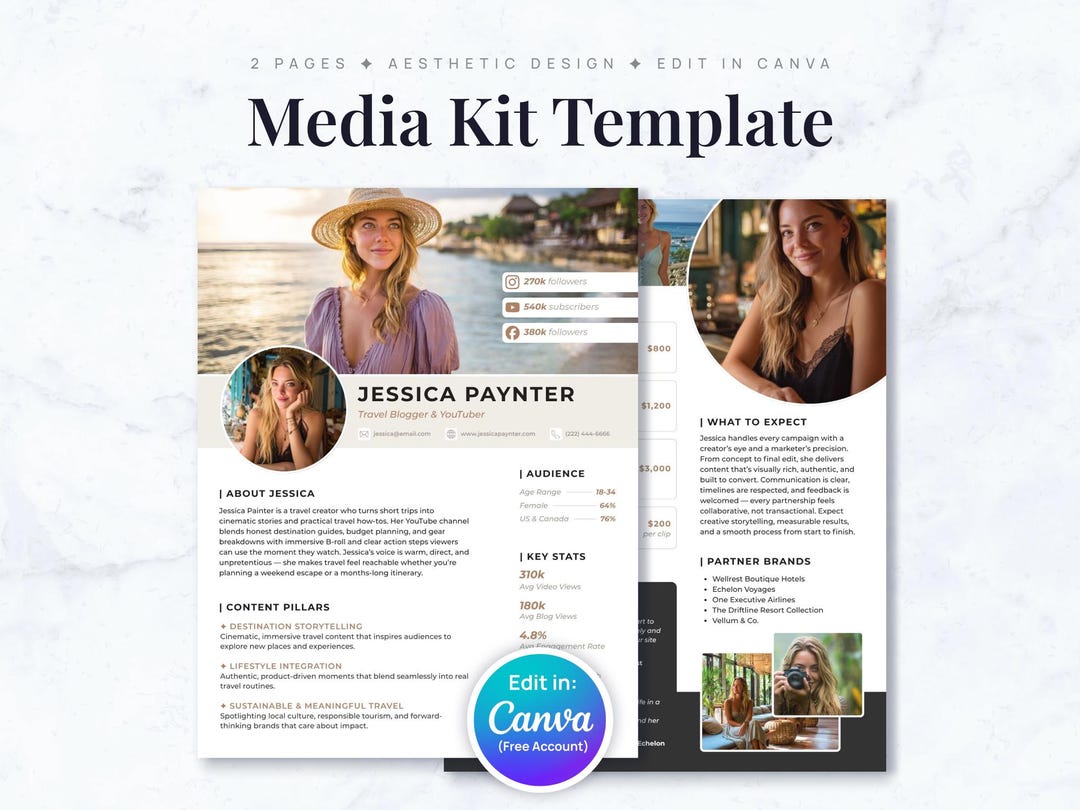 Media Kit & Rate Sheet | 2-page Canva Template - Etsy