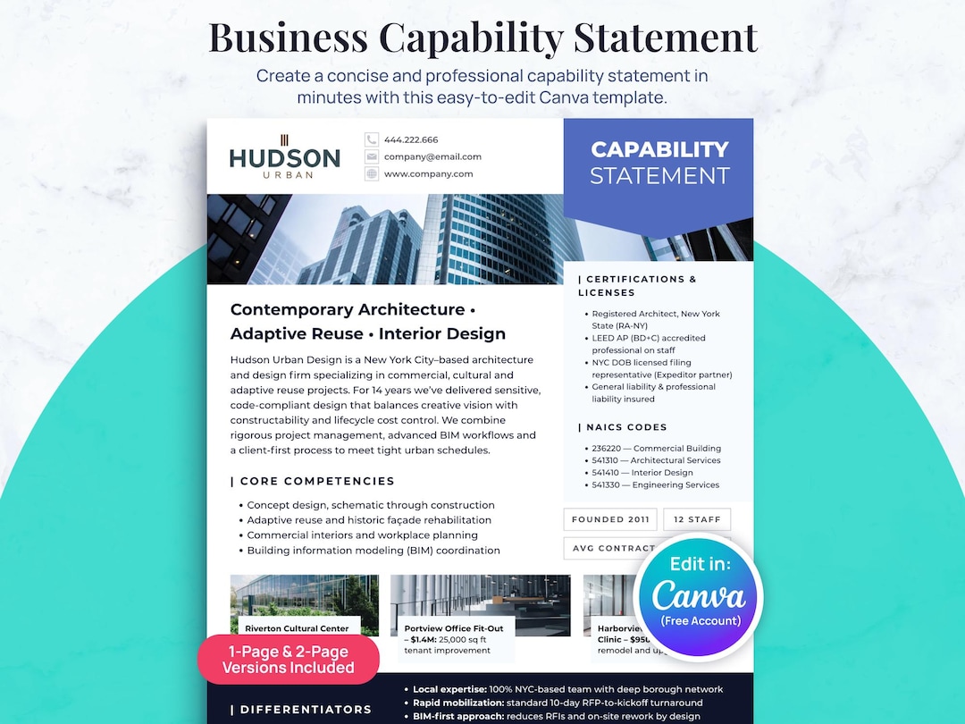 Business Capability Statement Template | Canva | US Letter & A4 - Etsy