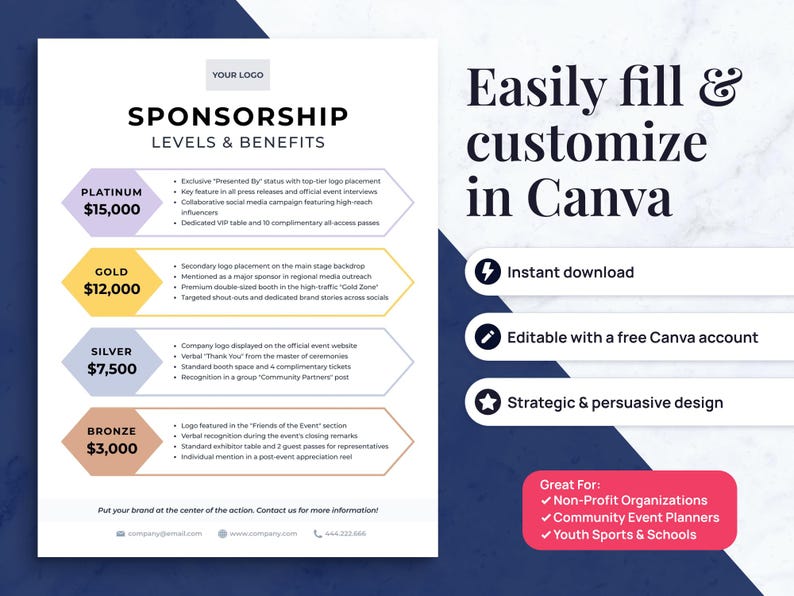Event Sponsorship Levels Template (canva) - Etsy