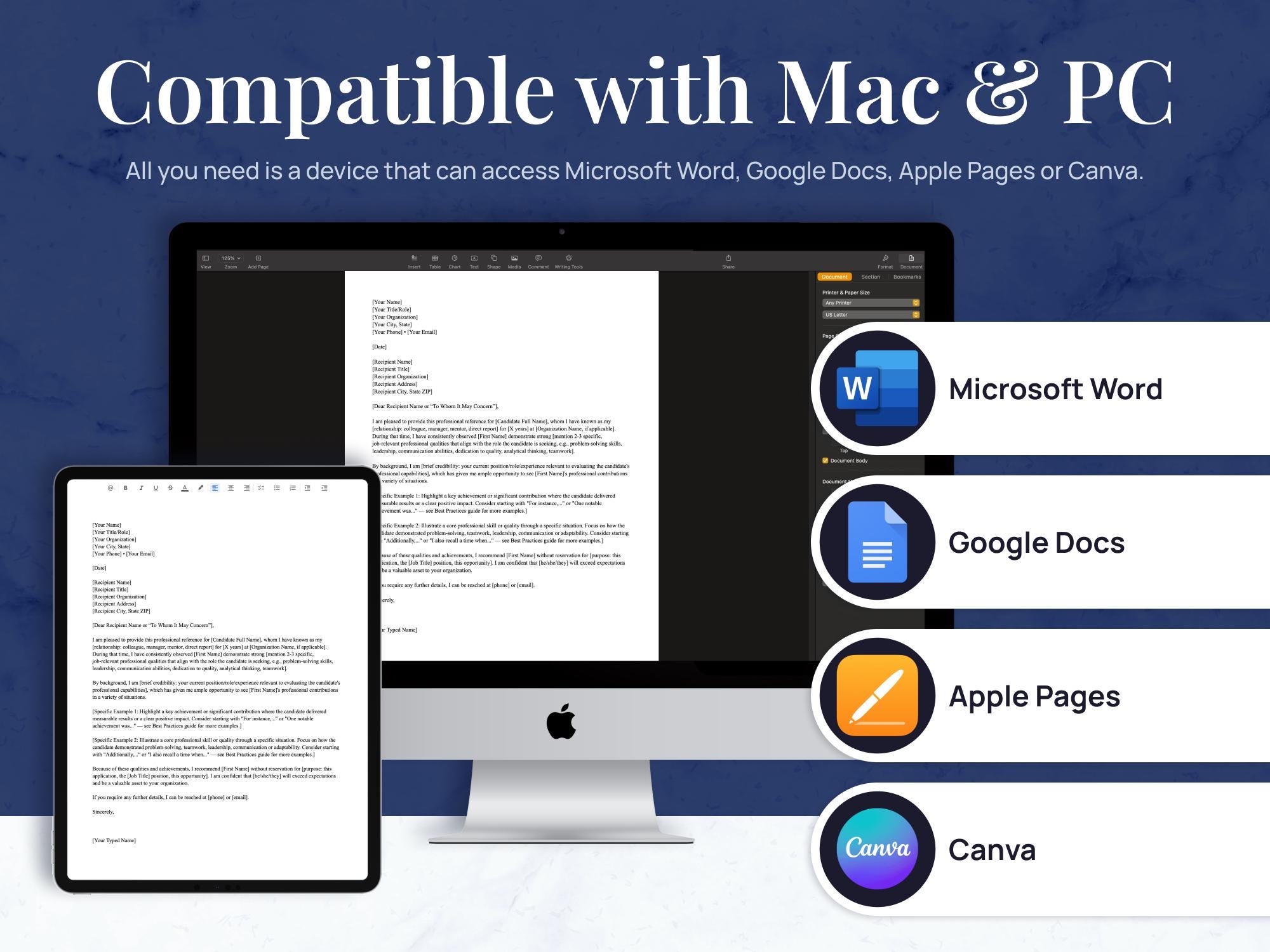 Professional Reference Letter of Recommendation Template | Word, Google ...