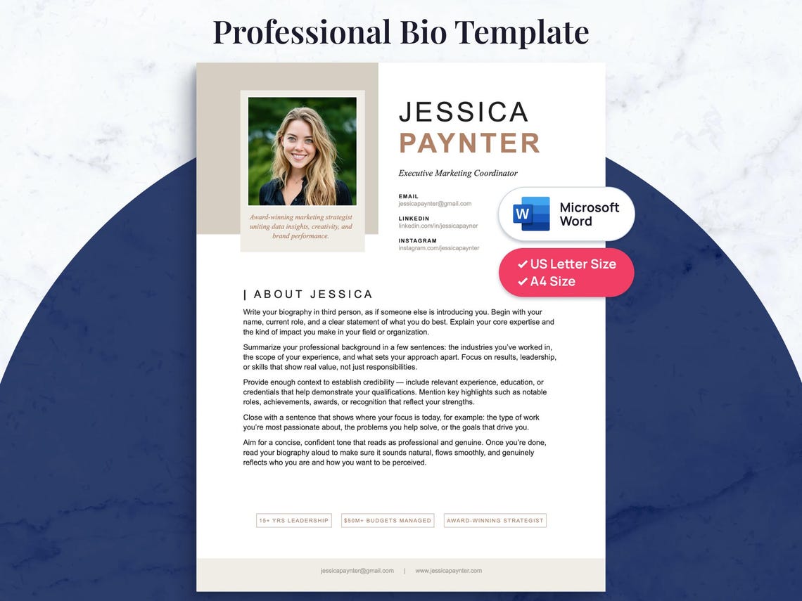 Professional Bio Template | Word - Etsy