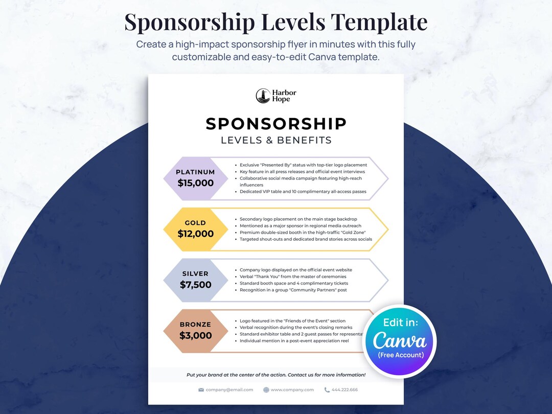 Event Sponsorship Levels Template (canva) - Etsy