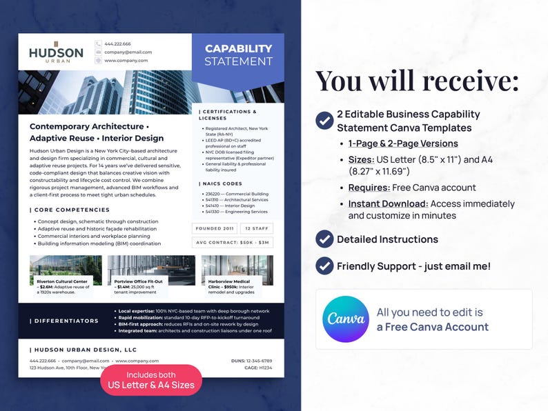 Business Capability Statement Template | Canva | US Letter & A4 - Etsy