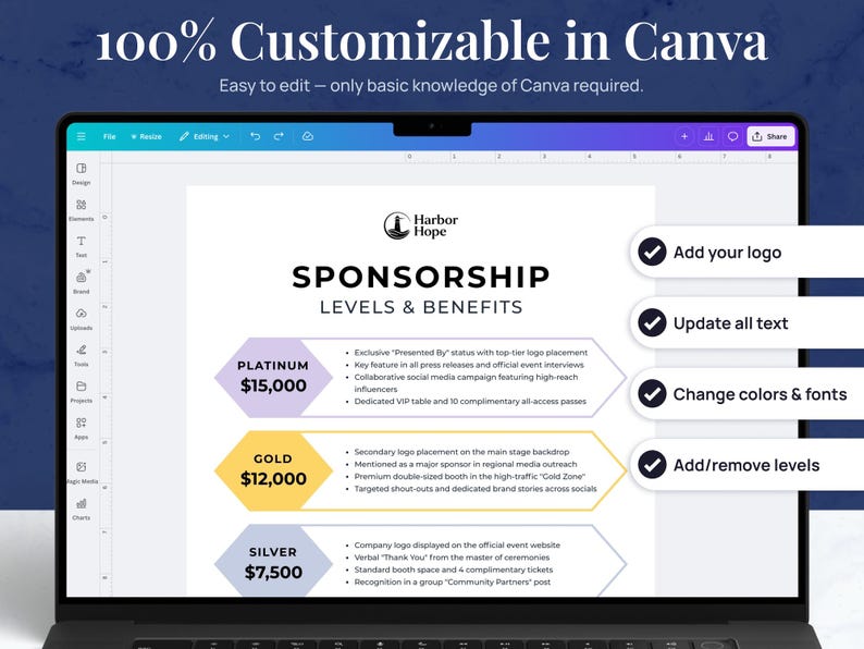 Event Sponsorship Levels Template (canva) - Etsy