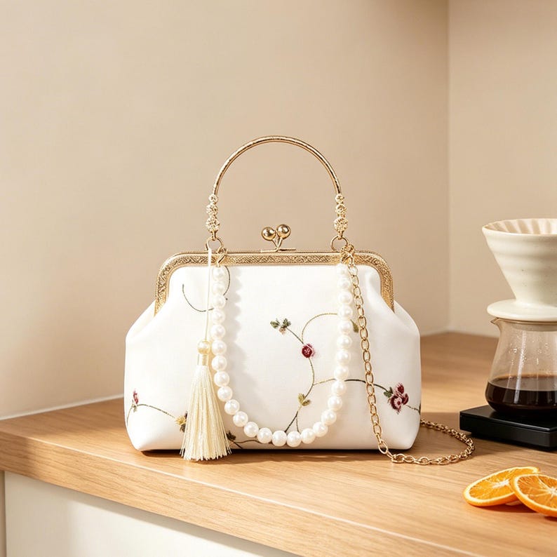 Embroidered Rose Kiss Lock Bag Vintage Floral Cottagecore Purse for Her ...