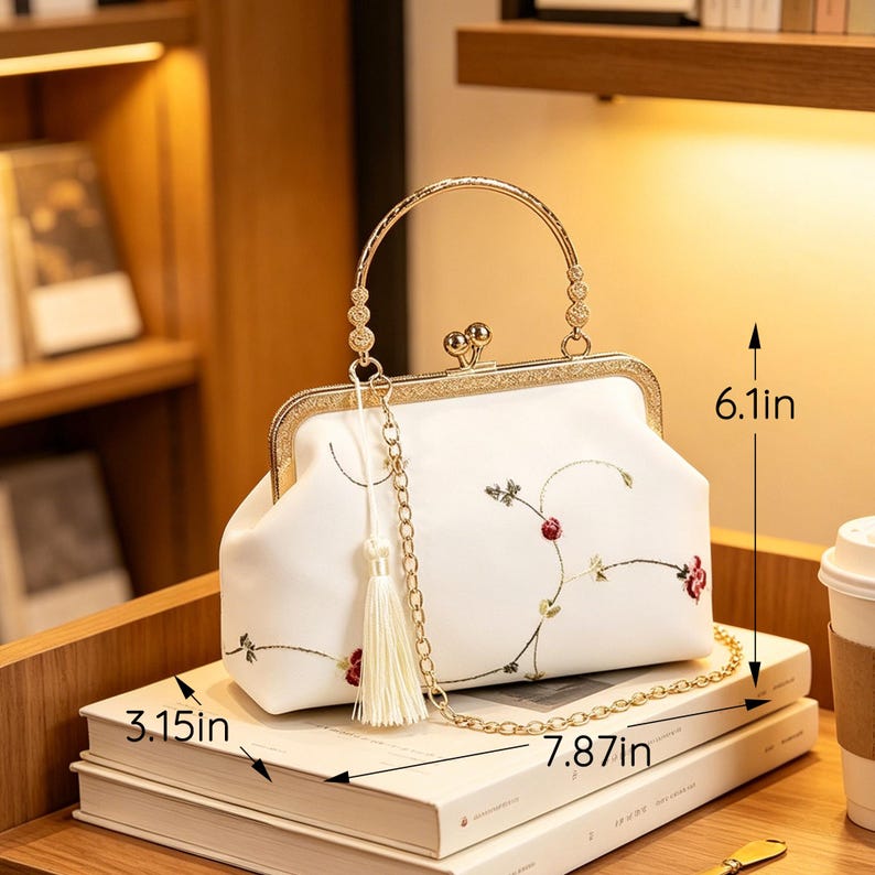 Embroidered Rose Kiss Lock Bag Vintage Floral Cottagecore Purse for Her ...