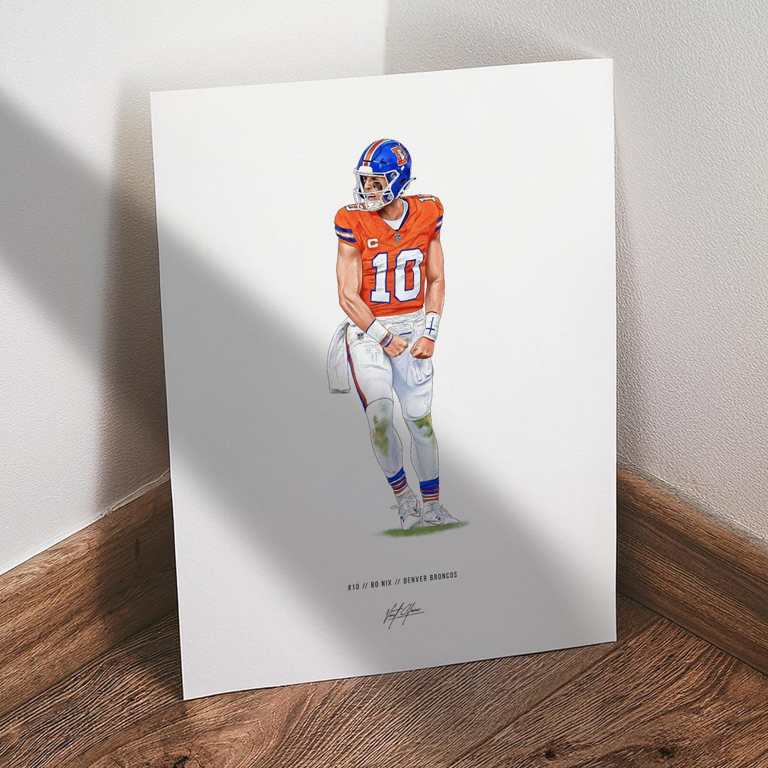 Bo Nix Poster, Denver Broncos Football Wall Art, 8x10 Sports Print for ...