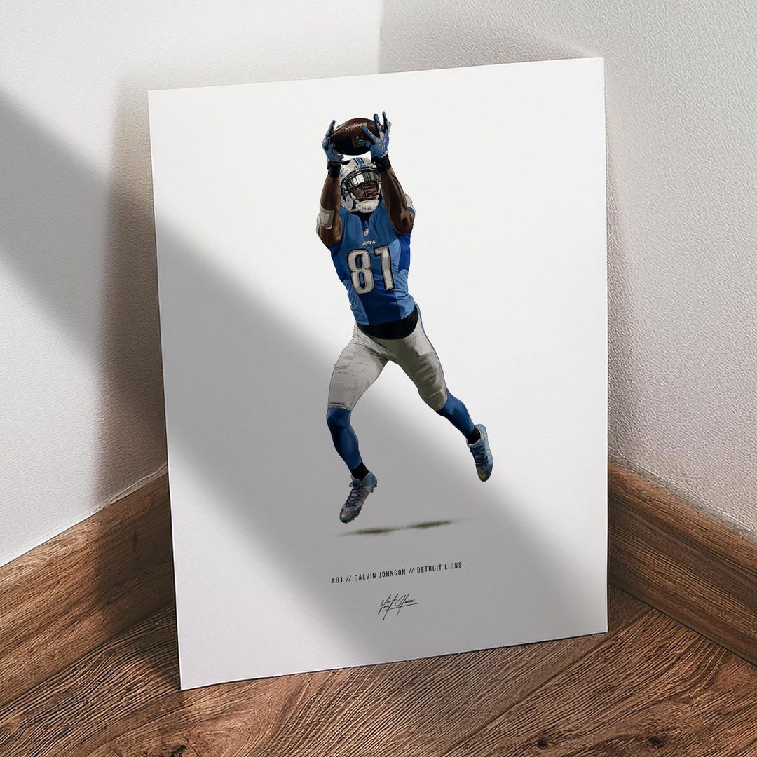 Calvin Johnson Poster, Detroit Lions Football Wall Art, Megatron 8x10 ...