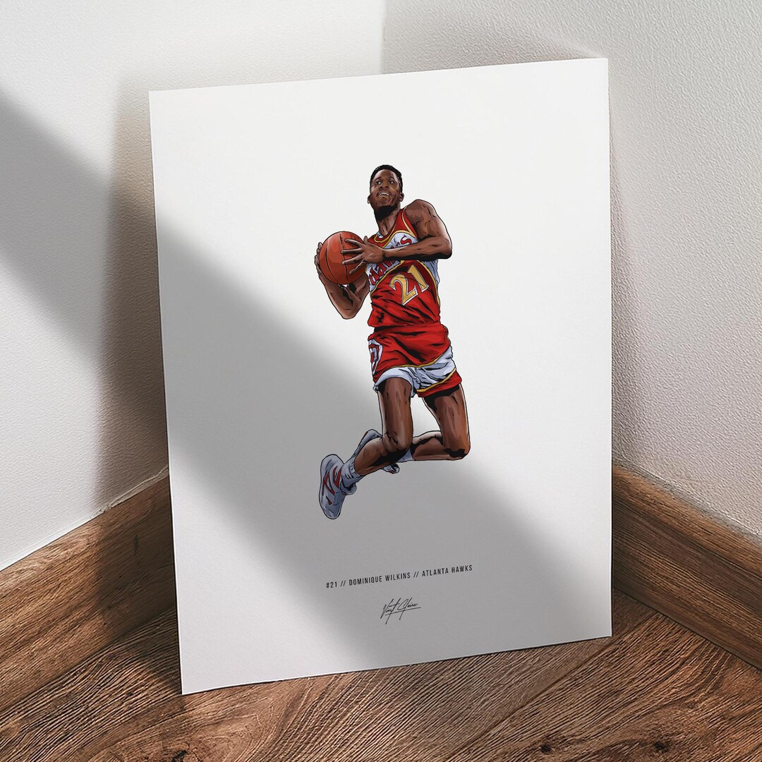Dominique Wilkins Poster, Atlanta Hawks Basketball Wall Art, 8x10 ...