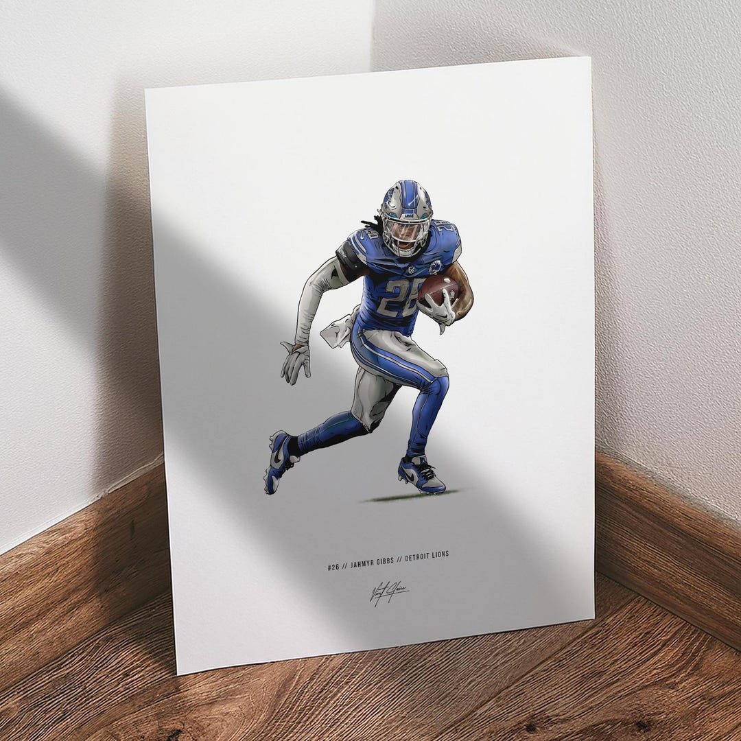 Jahmyr Gibbs Poster, Detroit Lions Football Wall Art, 8x10 Sports Print ...