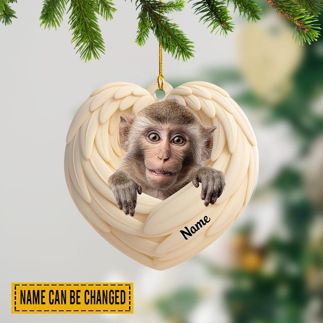 Personalized Monkey Angel Wings Ornament, Monkey Christmas Ornament ...