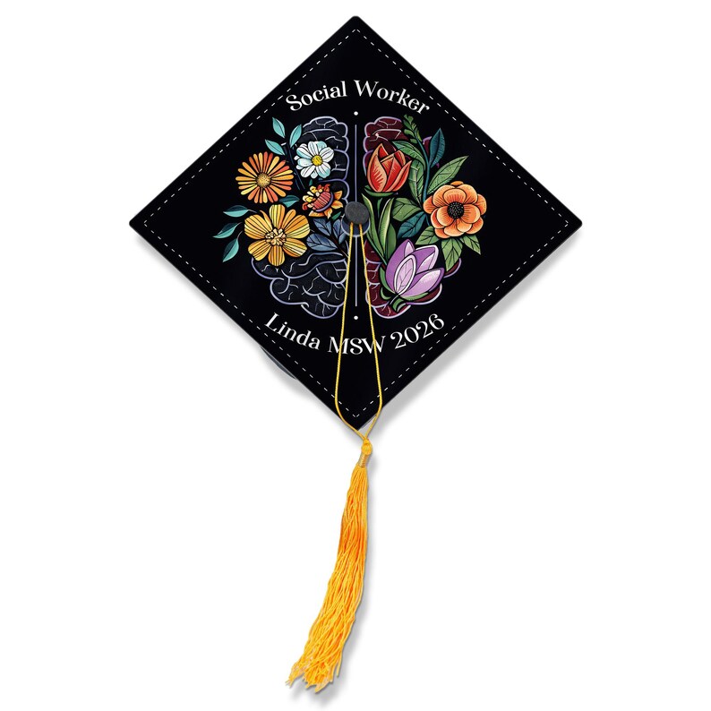 Social Worker Brain Graduation Cap Topper, MSW Bsw Mental Health Grad ...