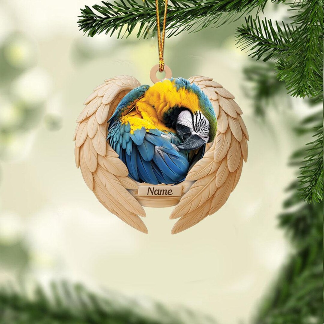 Personalized Blue Gold Macaw Angel Wings Ornament, Macaw Christmas ...