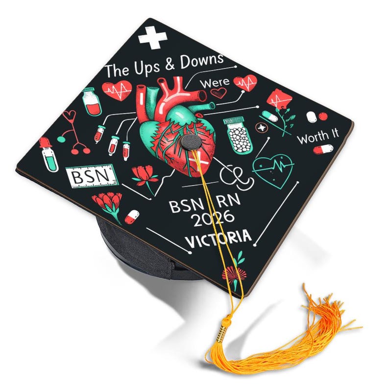 Nurse Anatomy Heart Monitor Graduation Cap Topper, Anatomical Heart ...