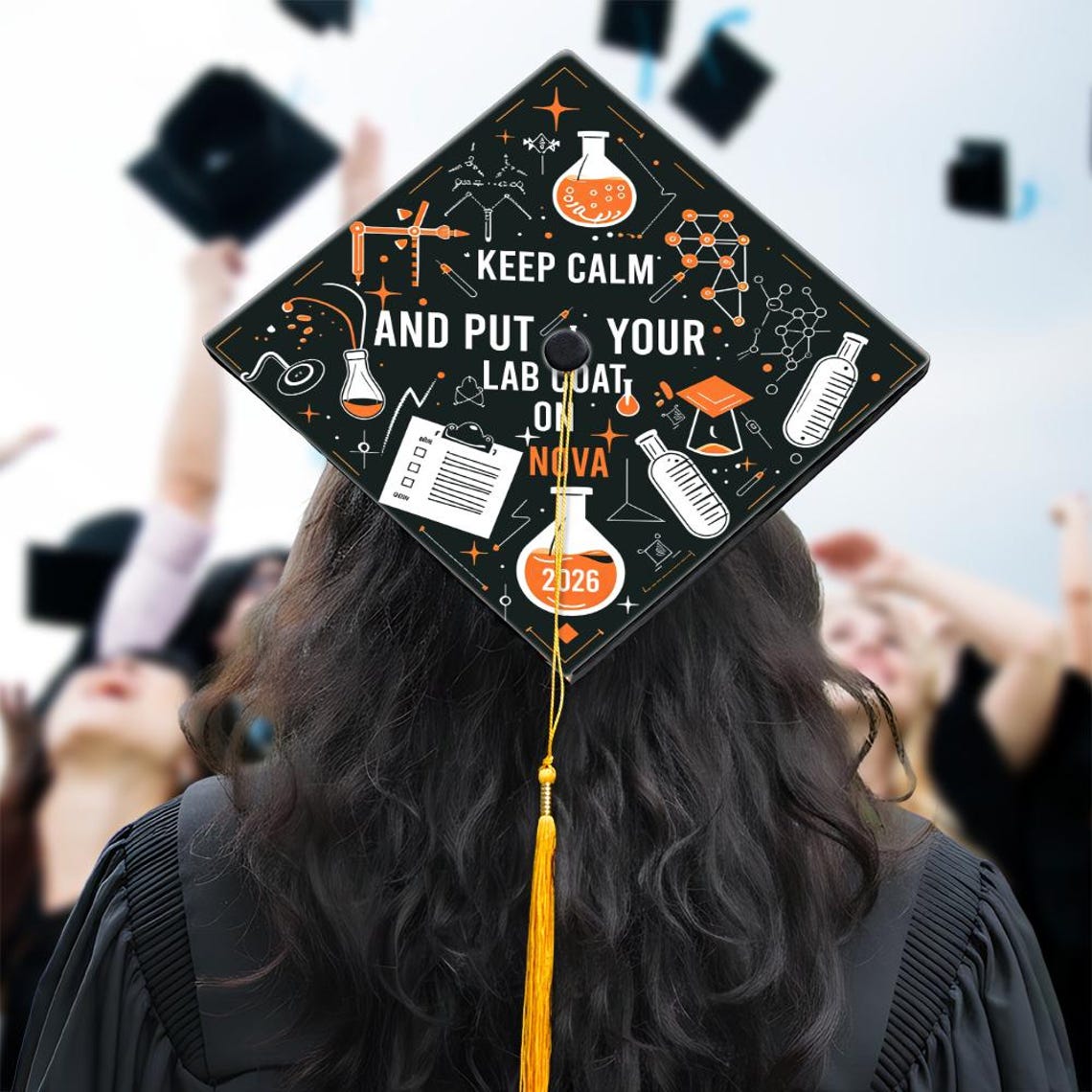 Lab Coat Science Graduation Cap Topper, Medical Laboratory Grad Decal ...