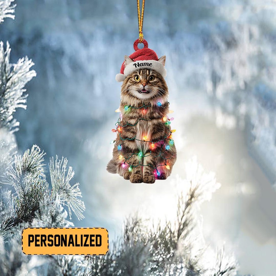 Personalized Manx Cat Ornament, Manx Cat Christmas Lights Ornament, Cat ...