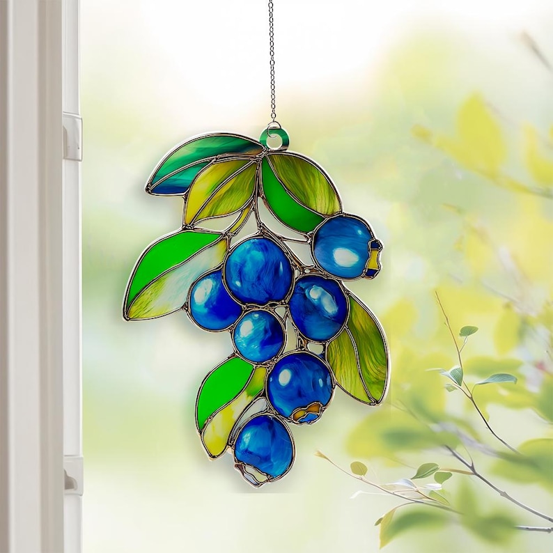 Blueberry Acrylic Suncatcher, Blueberries Faux Stained Glass, Fruit ...