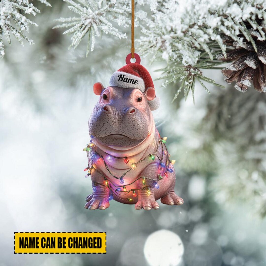 Personalized Hippo Ornament, Hippo Christmas Lights Ornament Gift ...