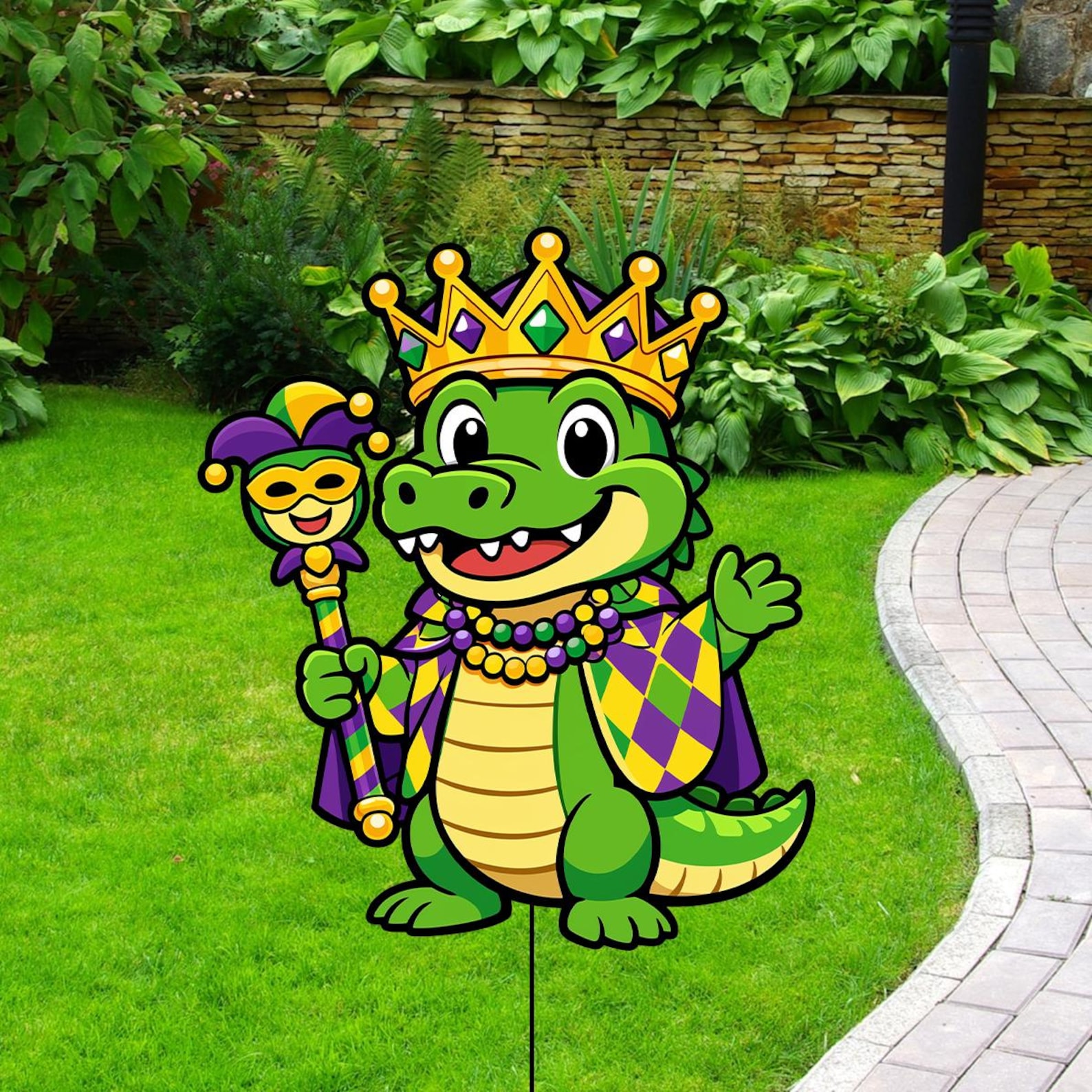 Happy Mardi Gras Alligator Yard Sign Cutout, Fleur-de-lis Fat Tuesday ...