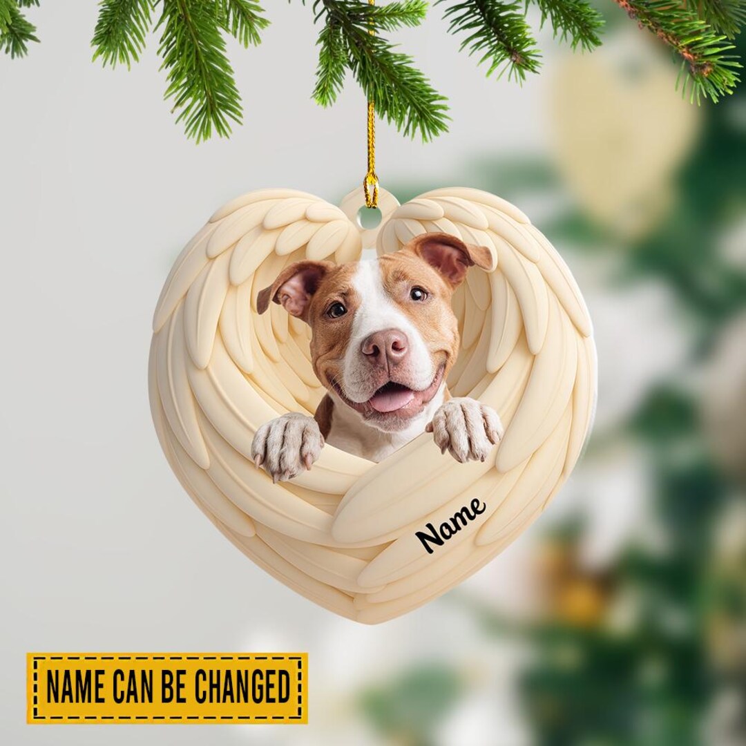 Personalized Pitbull Dog Angel Wings Ornament, Pitbull Dog Christmas ...