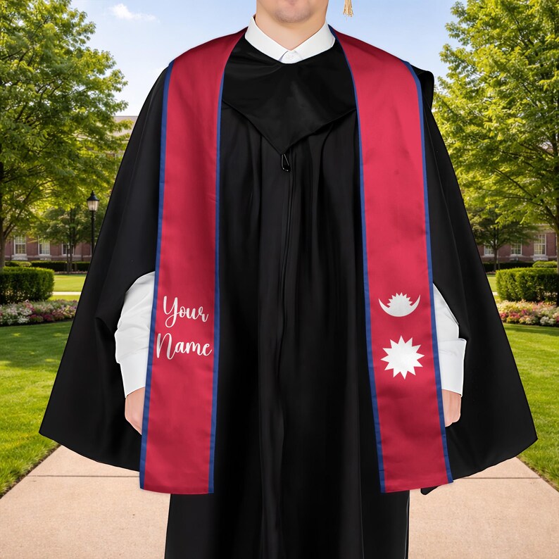 Artistic Nepal Flag Graduation Stole, Nepali Pride Graduation Sash ...