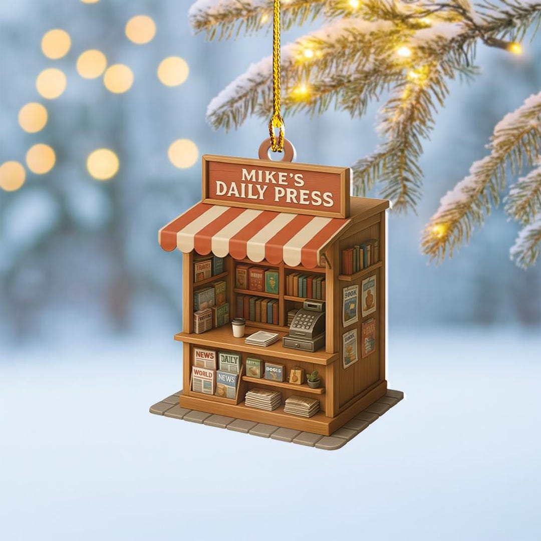 Personalized Newspaper Kiosk Christmas Ornament, Book & Magazine Shop ...